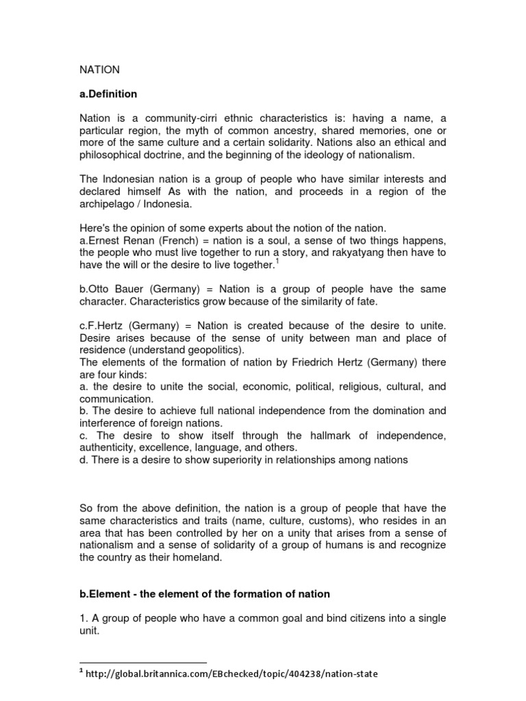 Defining the Nation: Common Characteristics, Traits, Culture and Unity ...