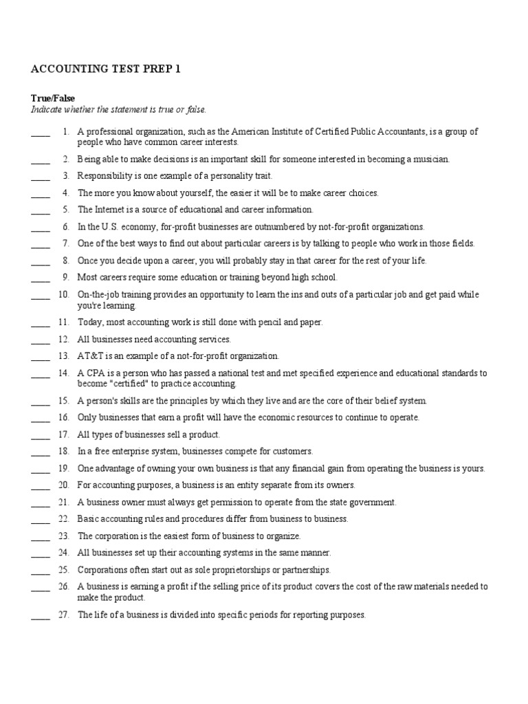 Accounting Test Prep 1 | Debits And Credits | Accounting