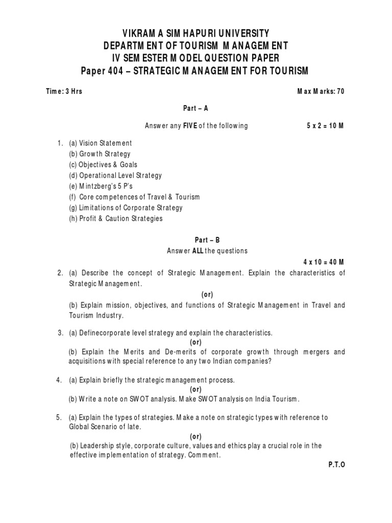 IV Sem MBA - TM - Strategic Management Model Paper 2013 | PDF ...