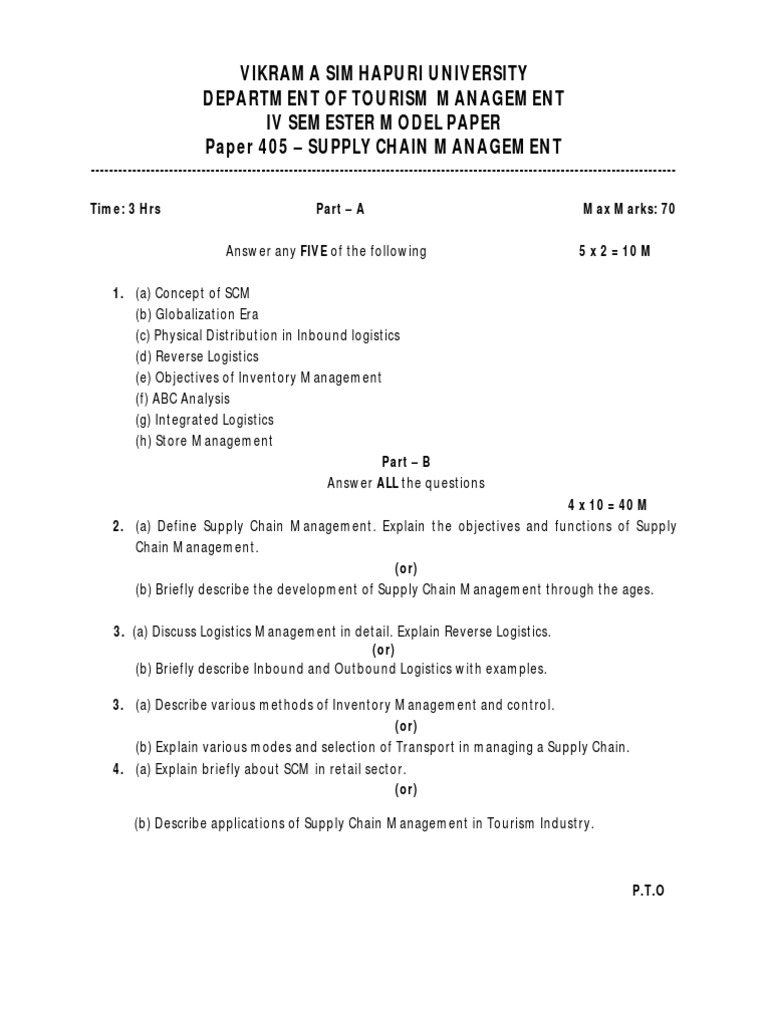 Supply Chain Management Model Paper | PDF | Logistics | Warehouse