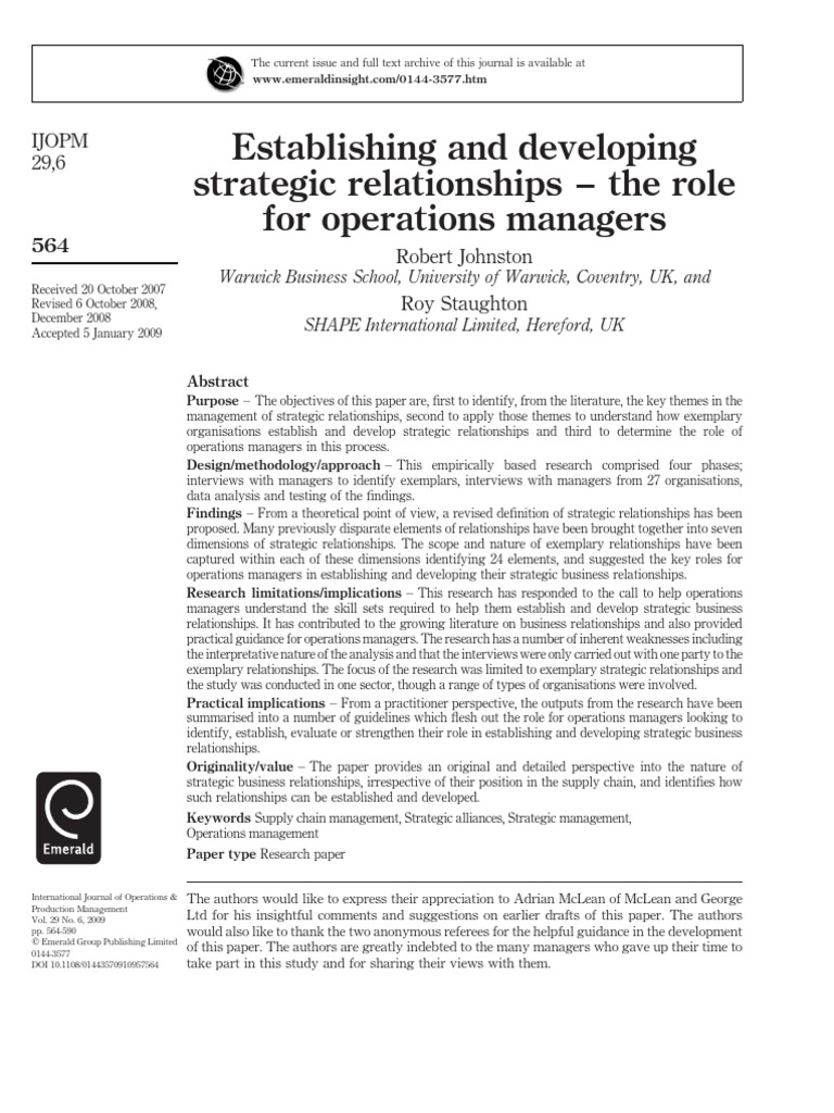 Establishing And Developing Strategic Relationships Pdf Supply