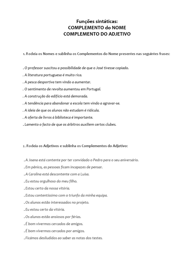 Complemento Do Nome e Adjetivo | PDF