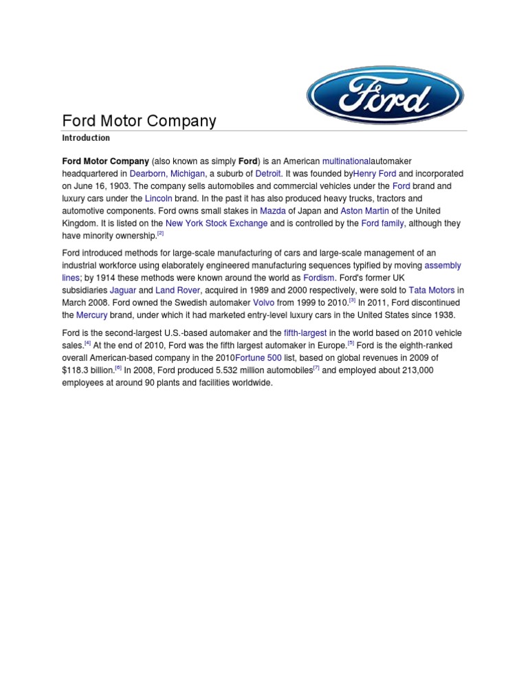 Overview of Ford Motor Company | PDF