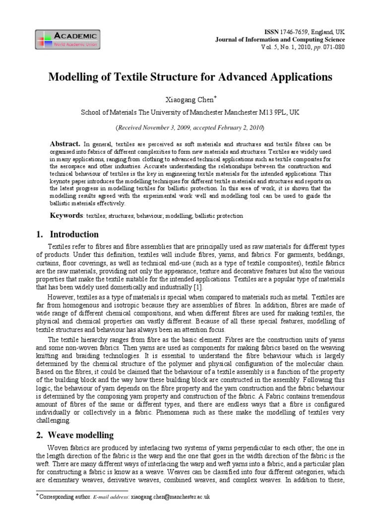 Modelling of Textile Structure For Advanced Applications | PDF ...