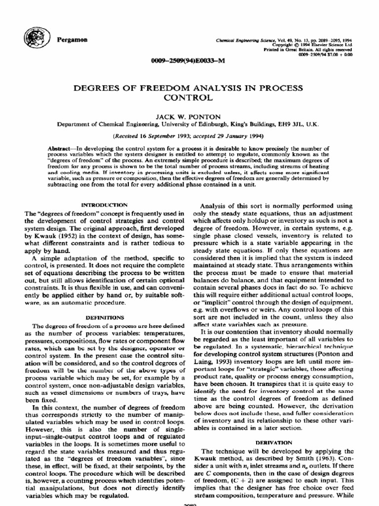 Degrees of Freedom Analysis in Process Control | PDF | Control Theory ...