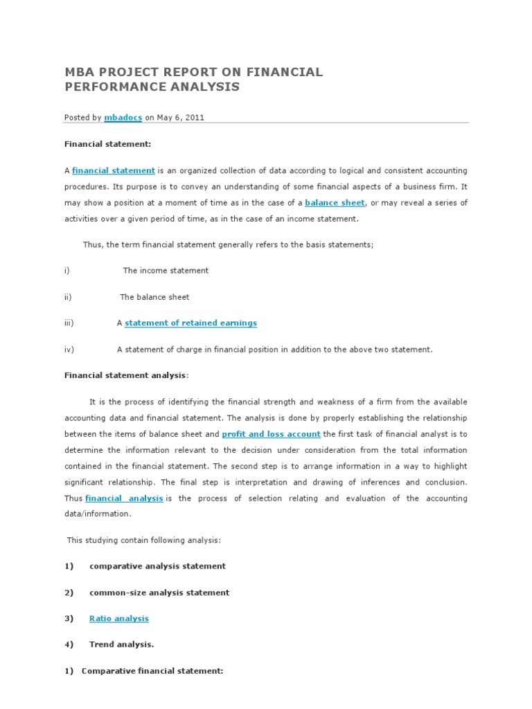 Mba Project Report On Financial Performance | PDF | Income Statement ...
