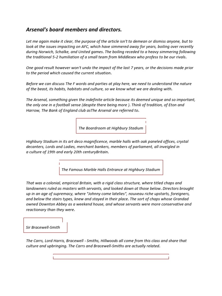 Arsenal's Board Members and Directors | PDF | Arsenal F.C. | Takeover