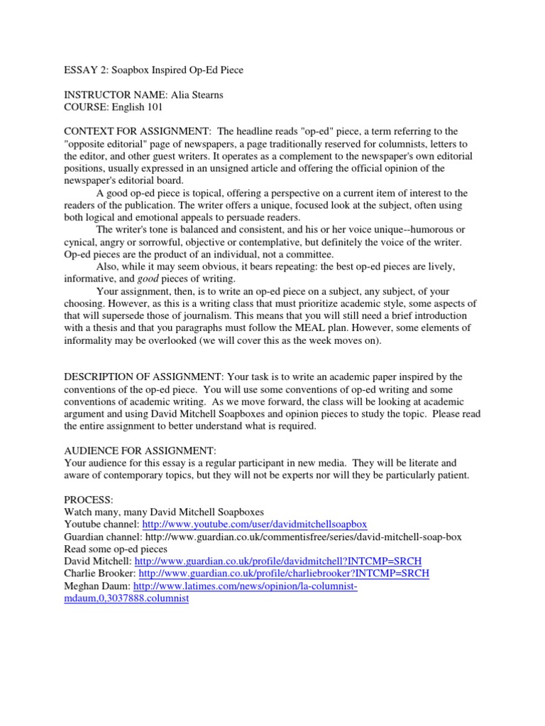 Op-Ed Writing Assignment Guide | PDF | Self Actualization | Essays