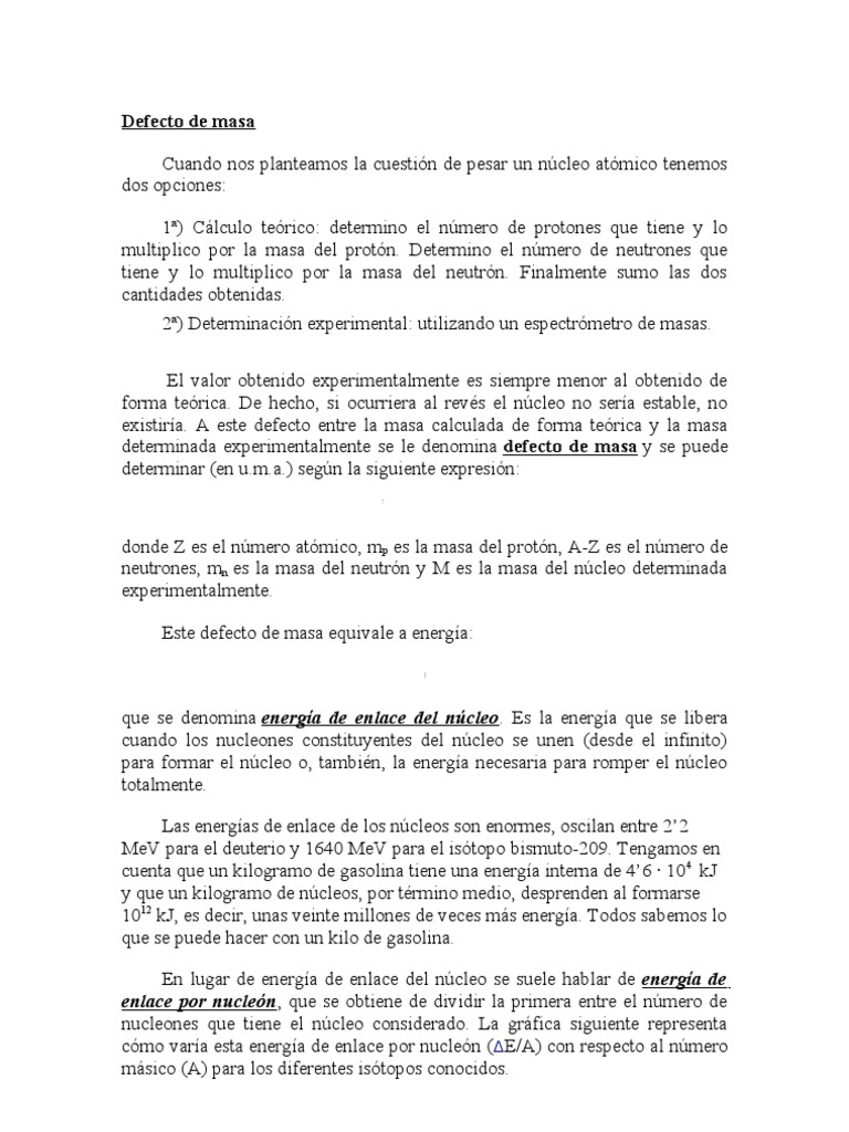 Defecto de Masa | PDF | Núcleo atómico | La energía nuclear