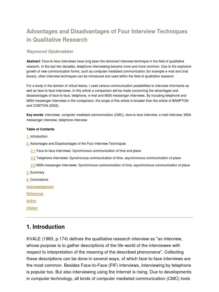 Four Interview Techniques in Qualitative Research | PDF | Interview ...