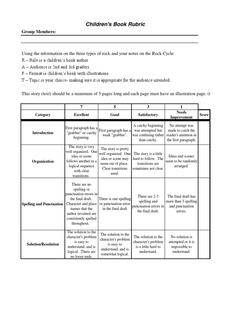 Childrens Book Rubric | PDF | Children's Literature | Punctuation