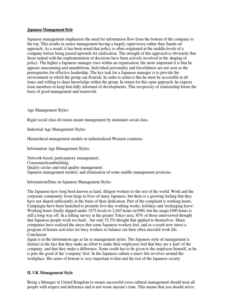 Japanese Management Style | PDF | Cross Cultural Communication ...