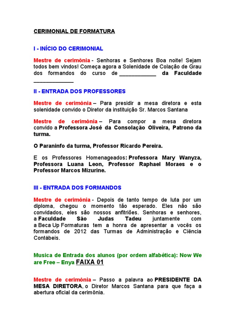 Cerimonial de Formatura | PDF | Amor | Contabilidade