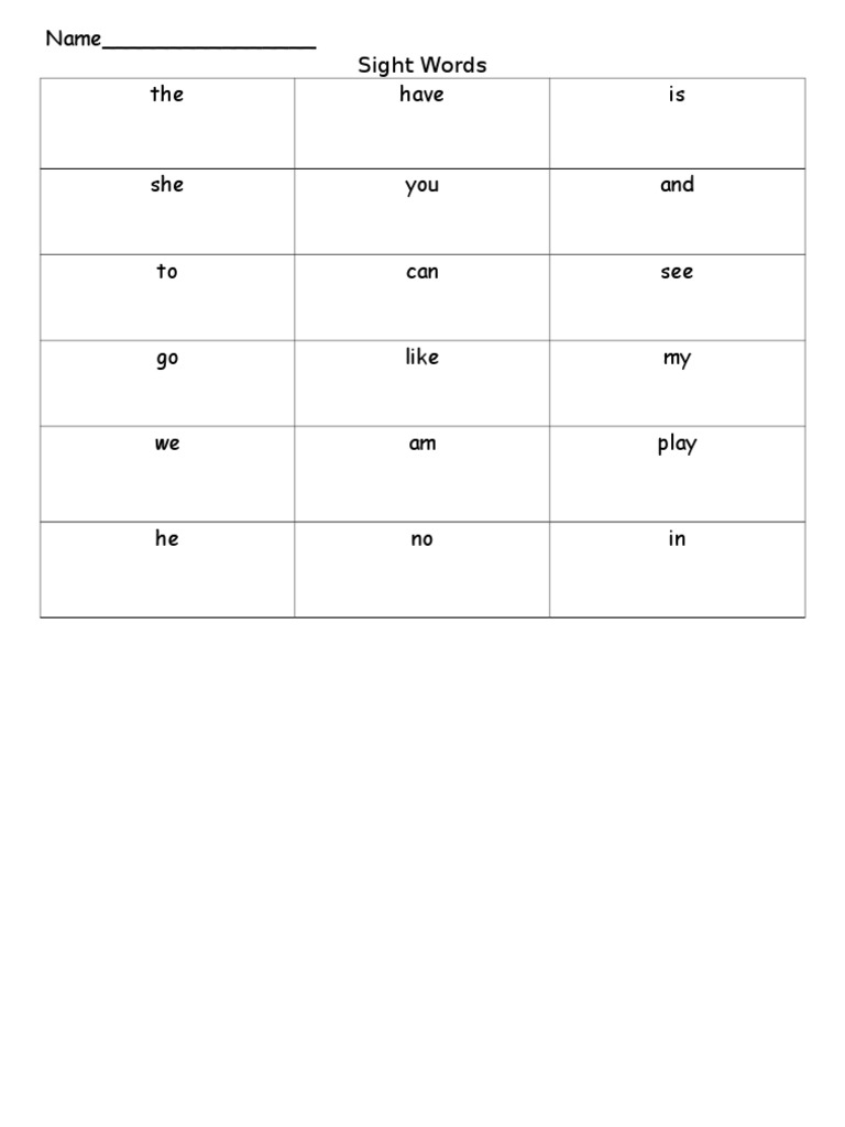 Name - Sight Words The Have Is | PDF