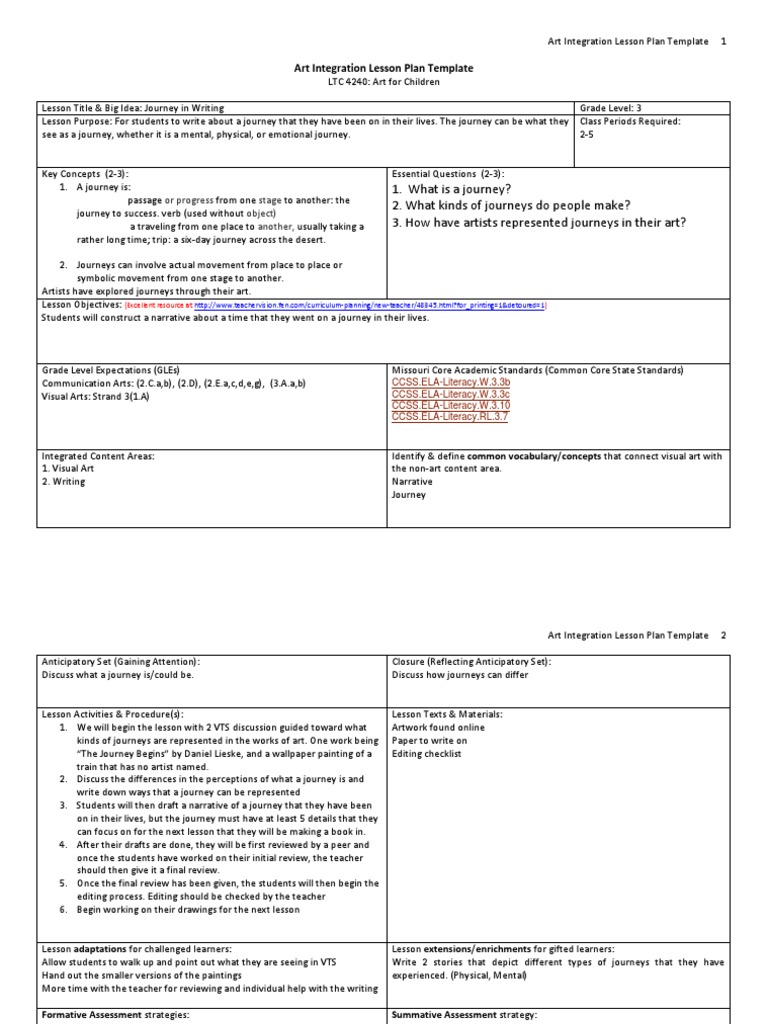 LTC 4240 Art Integration Lesson Plan Template Writing | PDF | Lesson ...