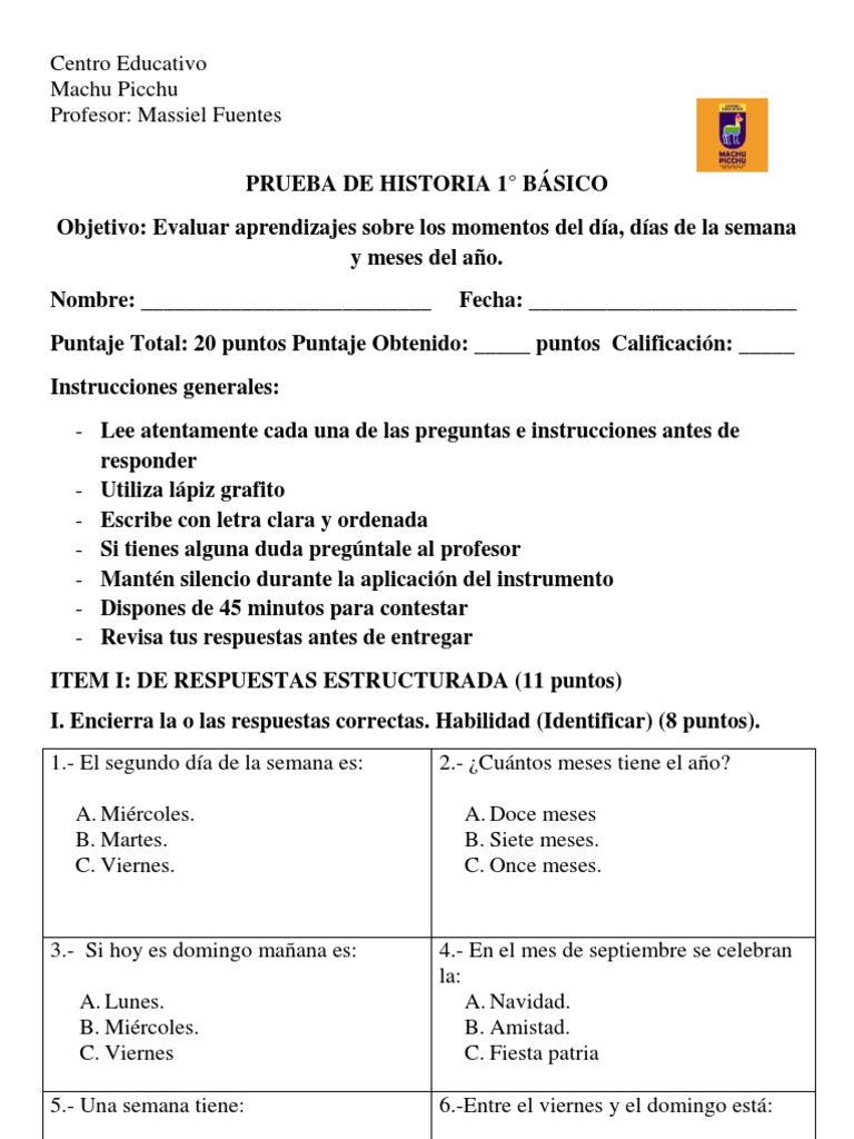 Prueba historia meses del año y dias de la semana