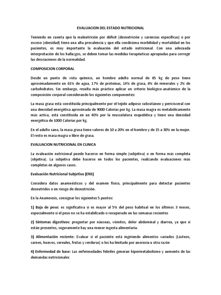 Evaluacion Del Estado Nutricional | PDF | Obesidad | Nutrición