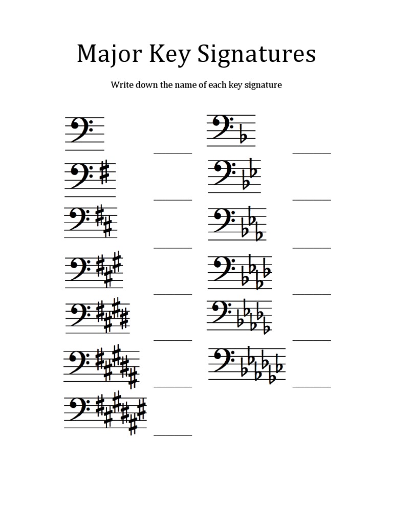 Major Key Signatures Bass Clef | PDF