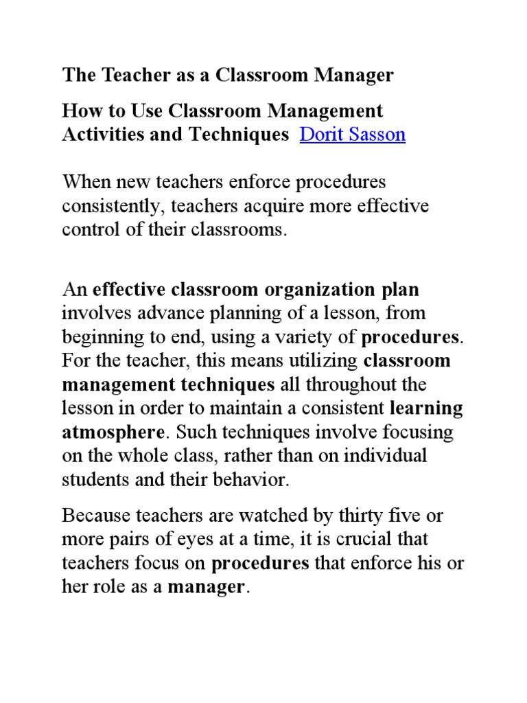 The Teacher As A Classroom Manager How To Use Classroom Management ...
