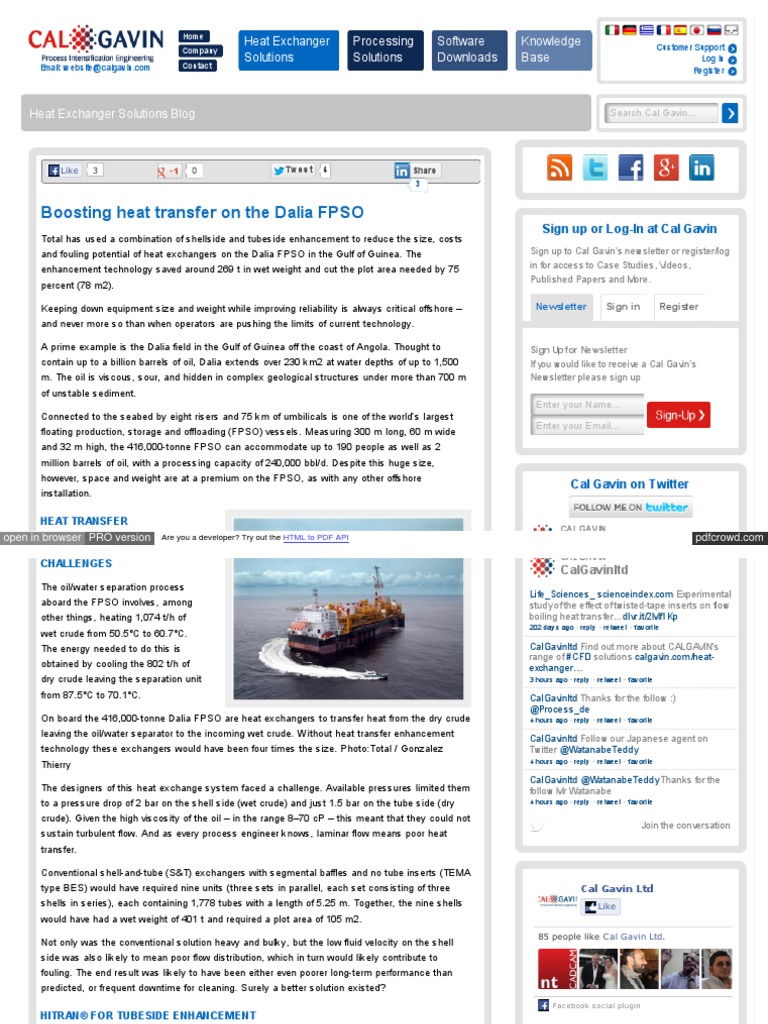 HiTRAN Boosting Heat Transfer On Dalia FPSO Cal Gavin | PDF | Heat Exchanger | Heat Transfer