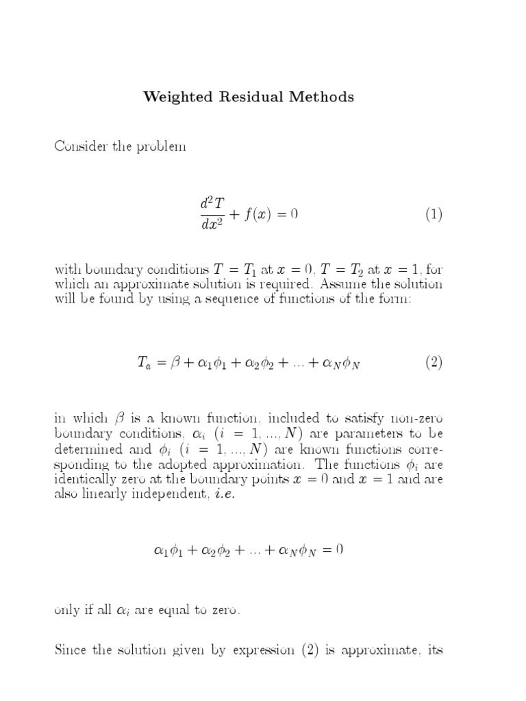 Weighted Residual Methods | PDF | Equations | Differential Equations