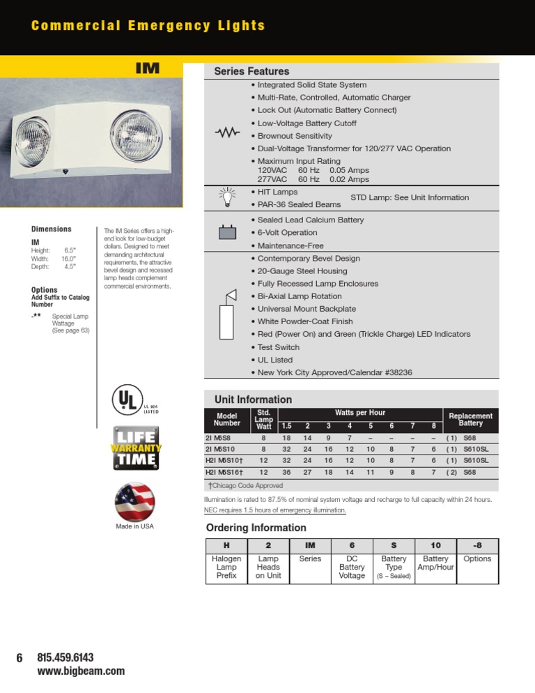 IM Series Commercial Emergency Lights | PDF