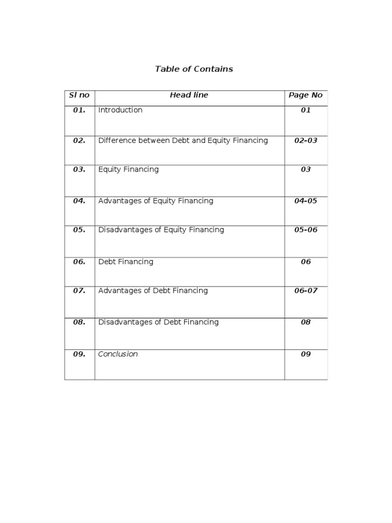 Table of Contans | PDF | Finance & Money Management