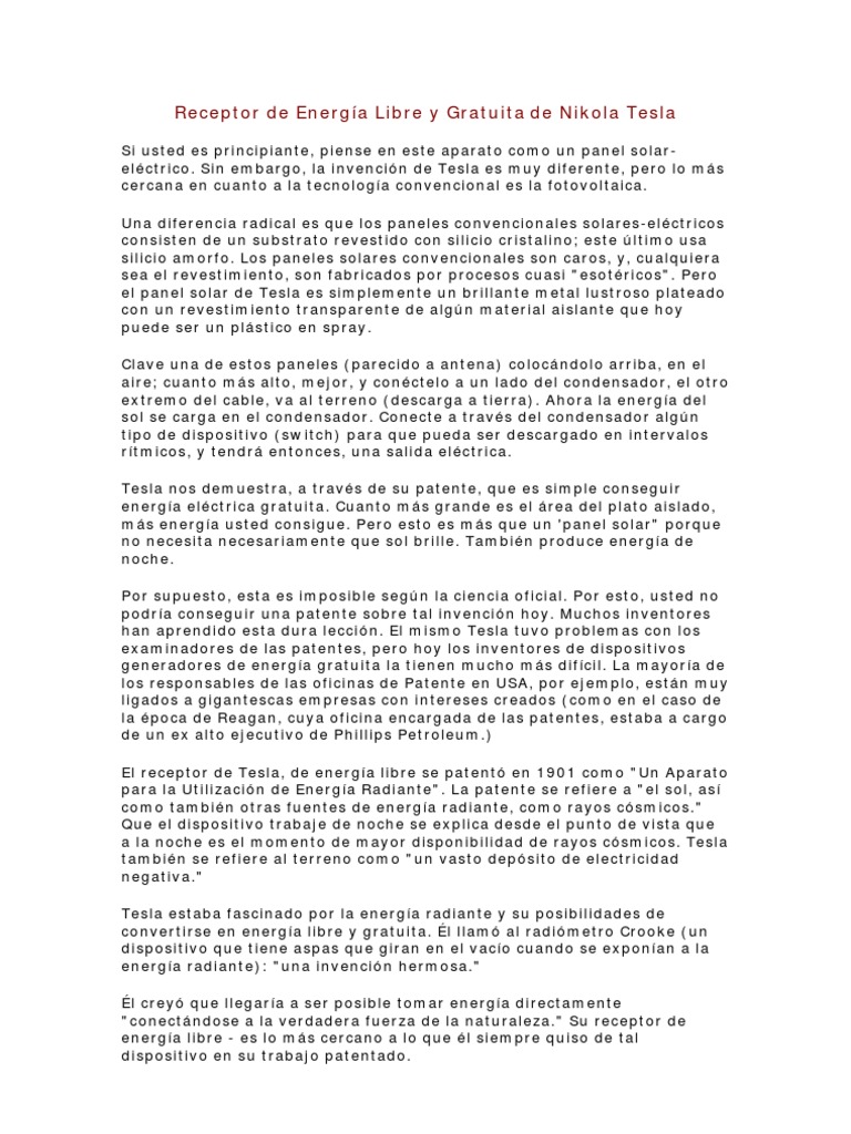 Receptor de Energia Libre y Gratuita de Nikola Tesla | PDF