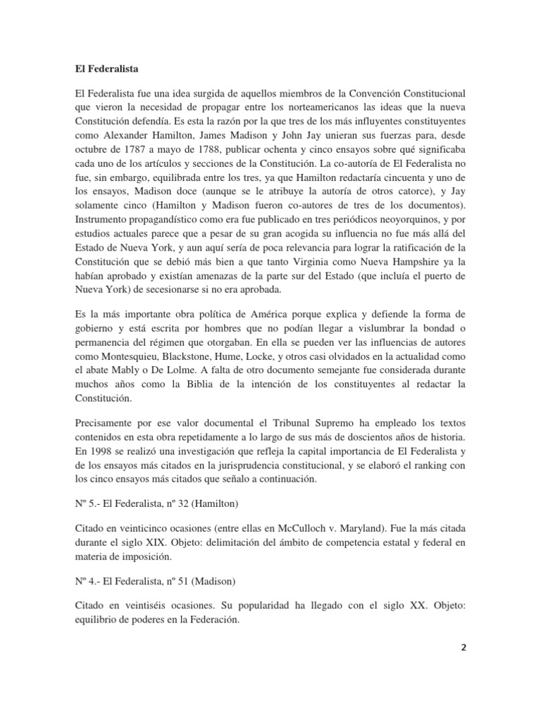El Federalista | PDF | James Madison | Constitución