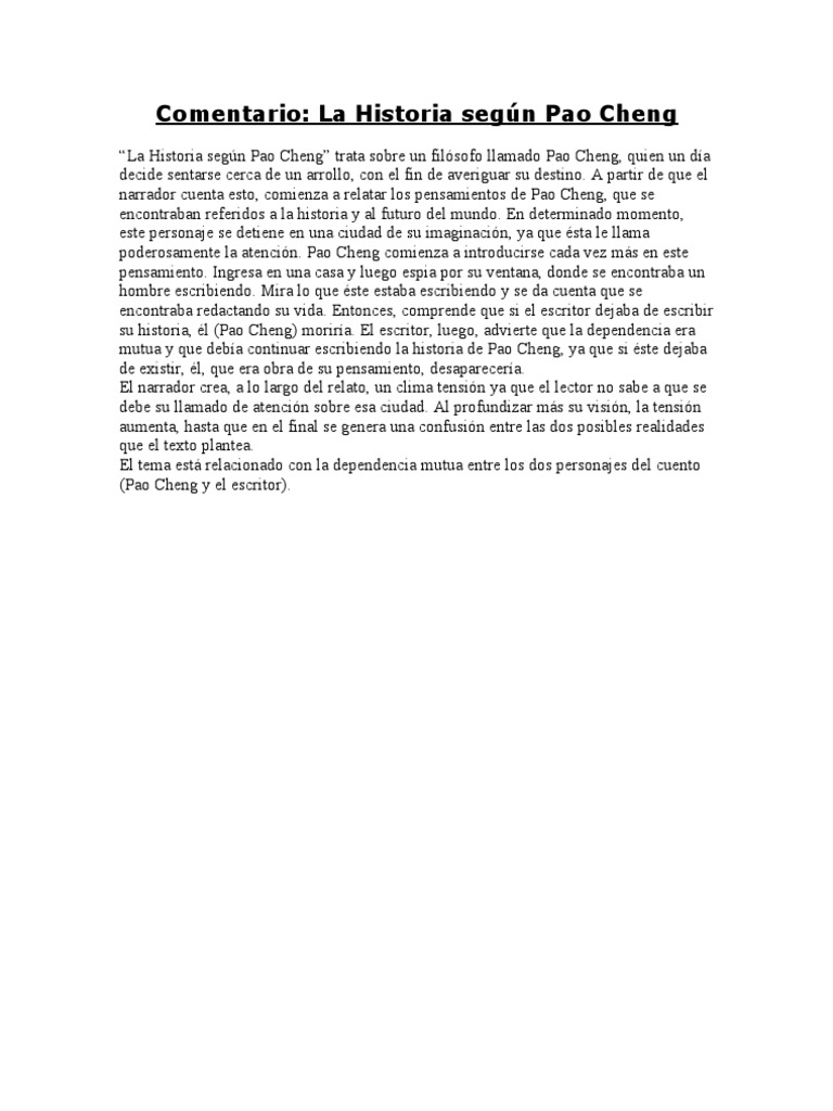 Comentario, La Historia Segun Pao Cheng | PDF