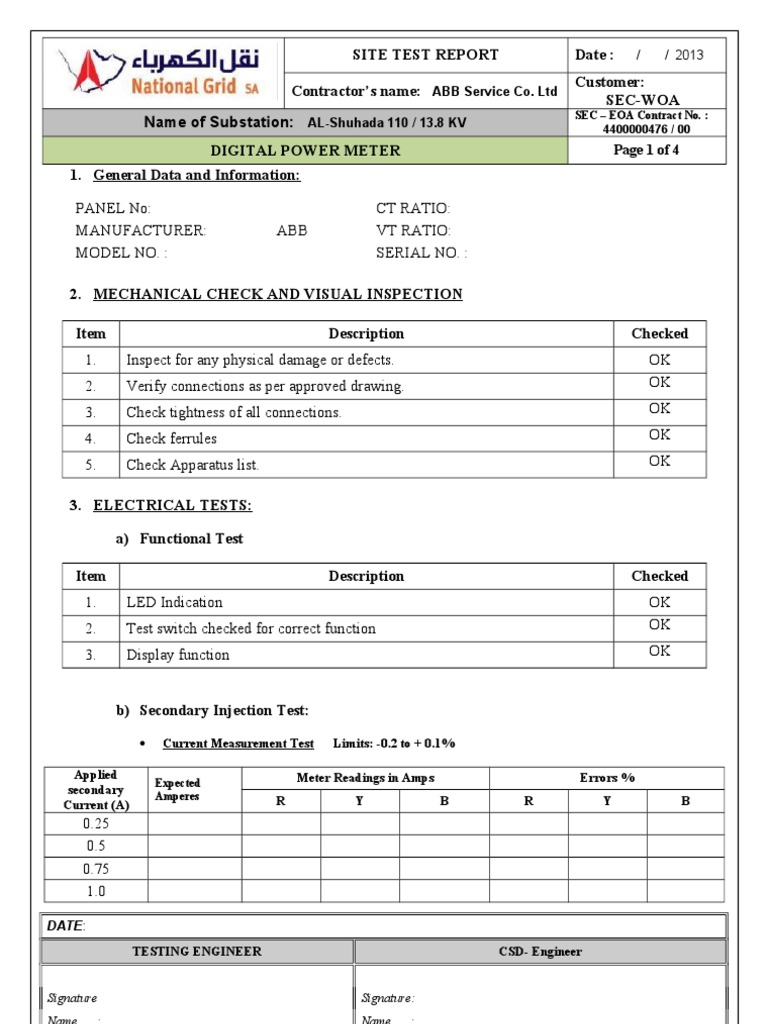 Digital Power Meter Test Formate | PDF | Volt | Ac Power