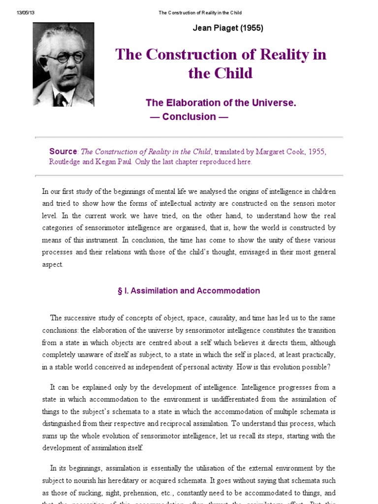Jean Piaget - The Construction of Reality in The Child | PDF | Schema ...