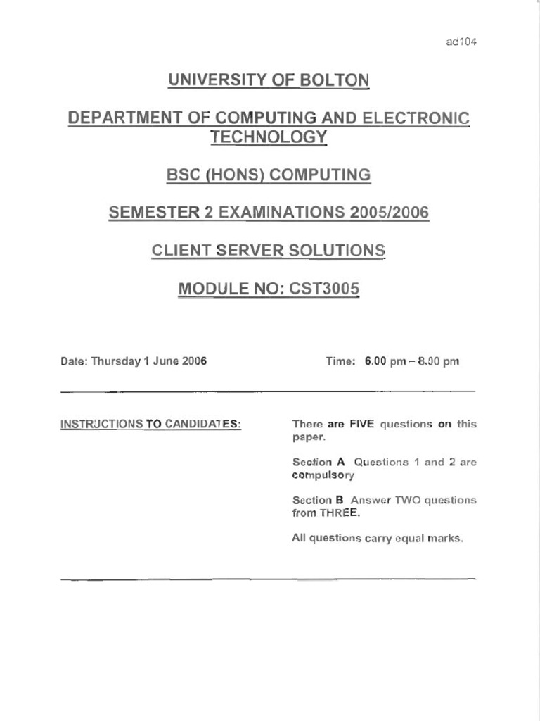 2006S2 Client Server Solutions | PDF | Client–Server Model | Areas Of ...