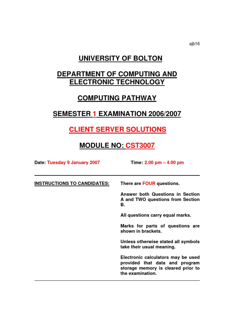 2007S1 Client Server Solutions | Download Free PDF | Client–Server Model | Computing