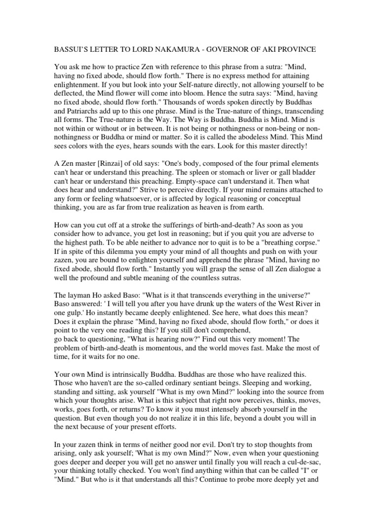 Bassui's Letter To Lord Nakamura | PDF | Zen | Mind