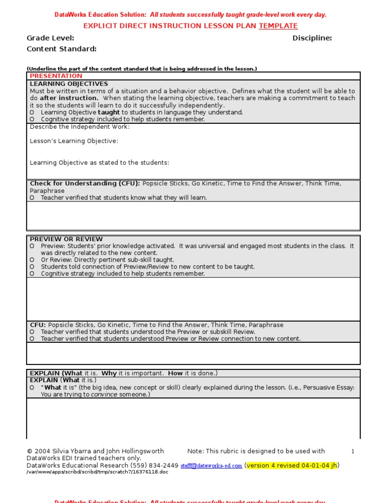EDI Lesson Plan Template 05-31-04 | Lesson Plan | Understanding