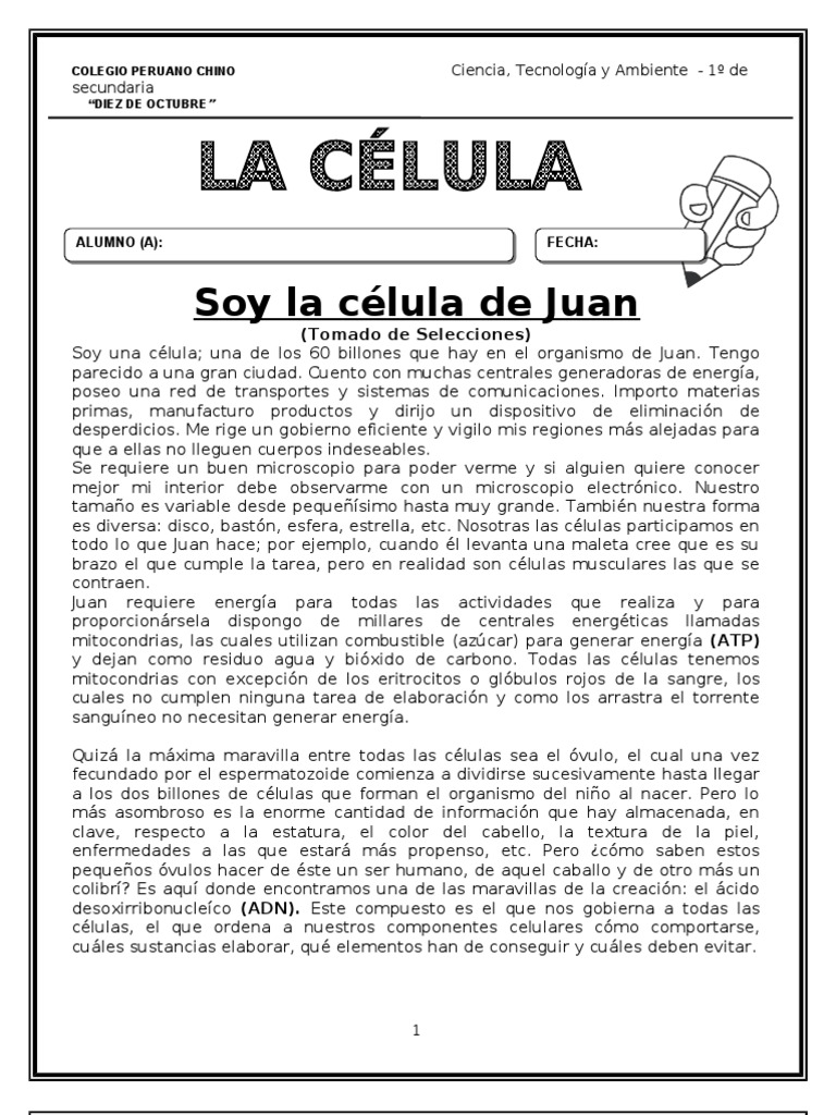 Ficha: Celula Con Lectura Motivacion | PDF | Adn | Biología Celular)
