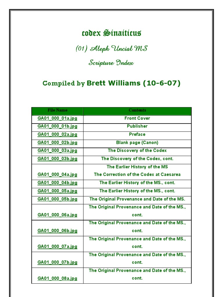 Codex Sinaiticus 01 Scripture Index | PDF | Bible Versions And ...