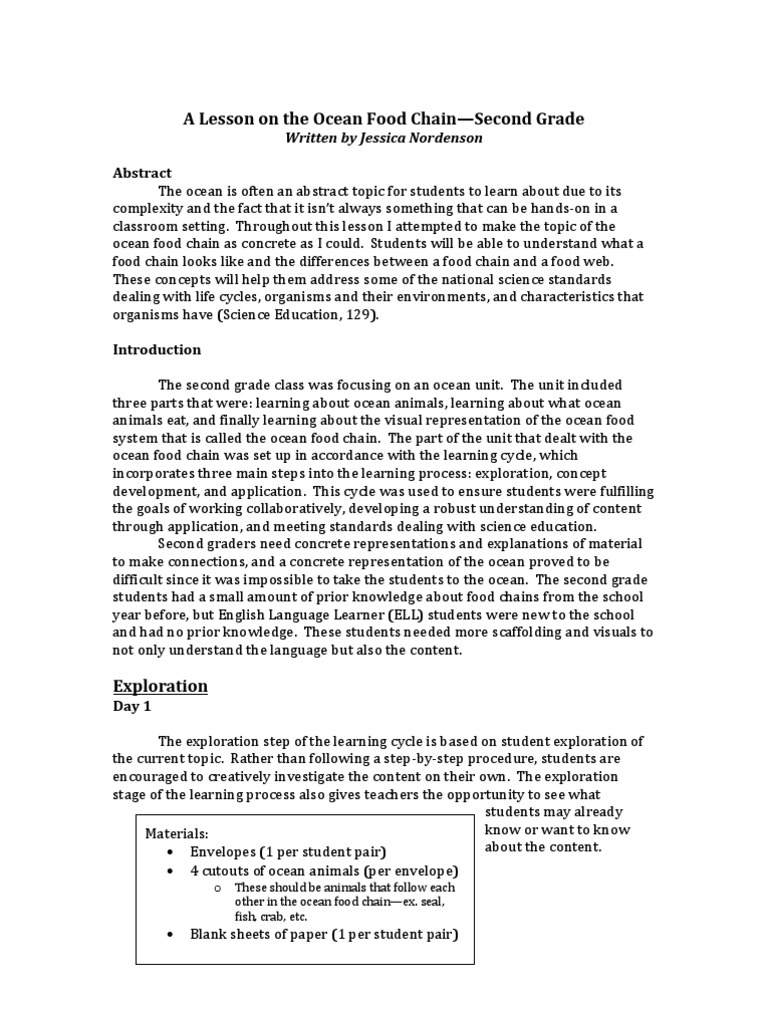The Ocean Food Chain, Lesson Plan, Grade 2 | PDF | Learning Theory ...