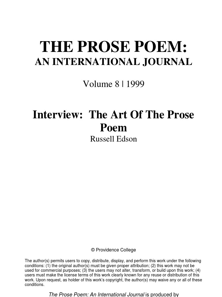 Edson, Russell (1999) Interview. The Art of The Prose Poem, The Prose Poem. An International ...