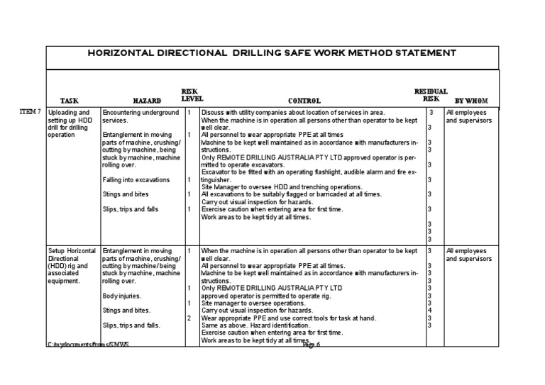 Safe Work Methode For HDD Boring | PDF | Technology & Engineering