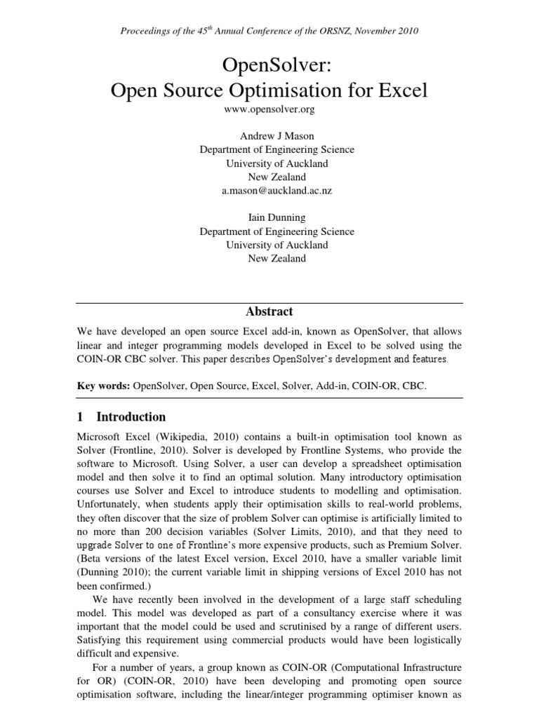 Open Solver | PDF | Microsoft Excel | Mathematical Optimization