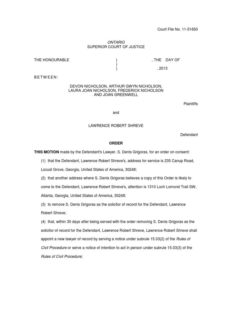 Nicholson v. Shreve ORDER | PDF | Judge | Lawsuit