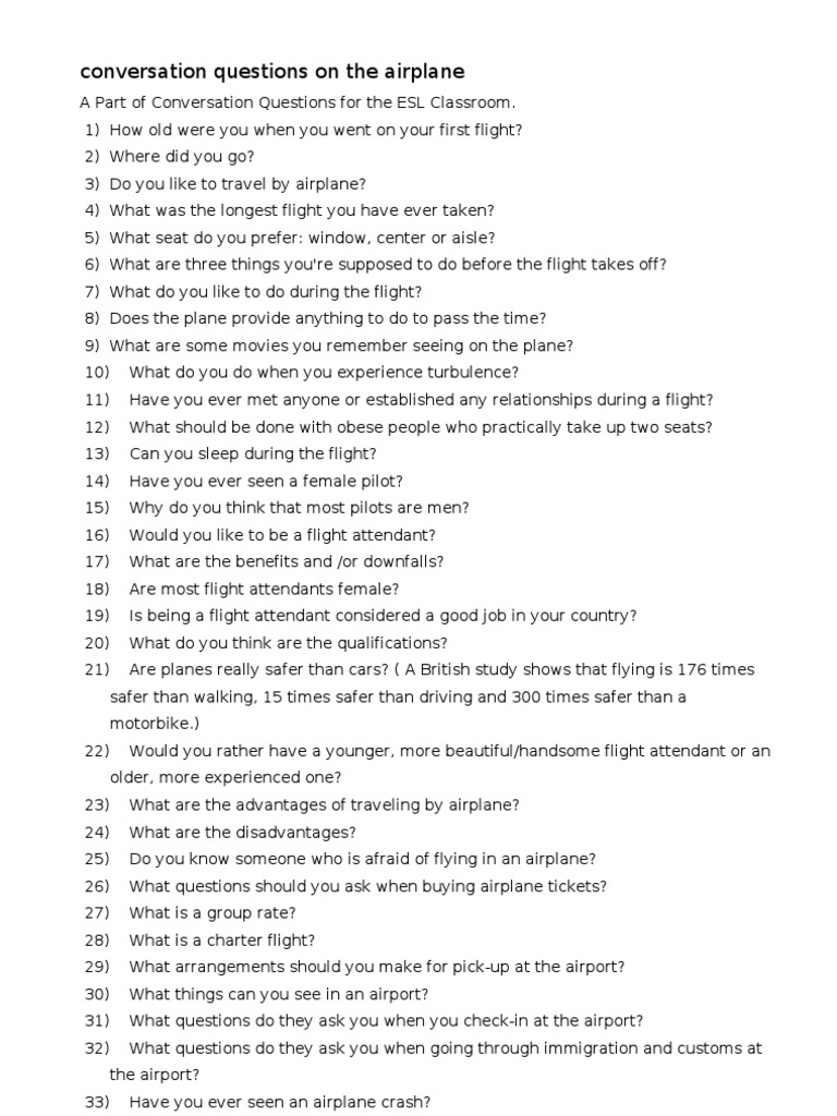 Airplane Conversation Questions for ESL | PDF | Airport | Airplane