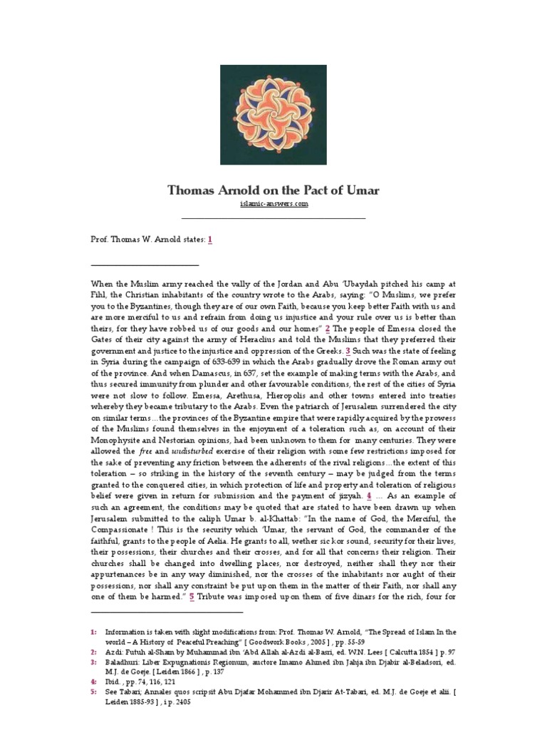 Thomas Arnold On The Pact of Umar | PDF | Umar | Byzantine Empire