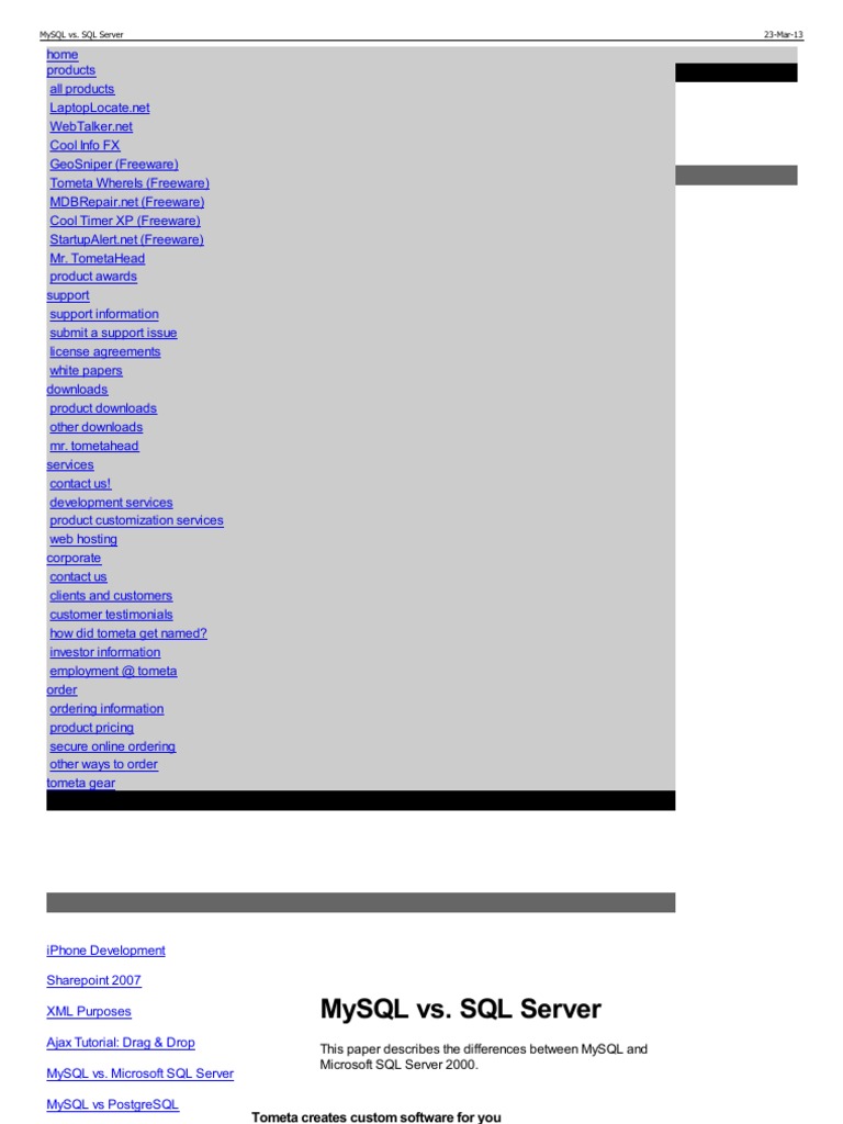 MySQL vs. SQL Server | PDF | My Sql | Databases