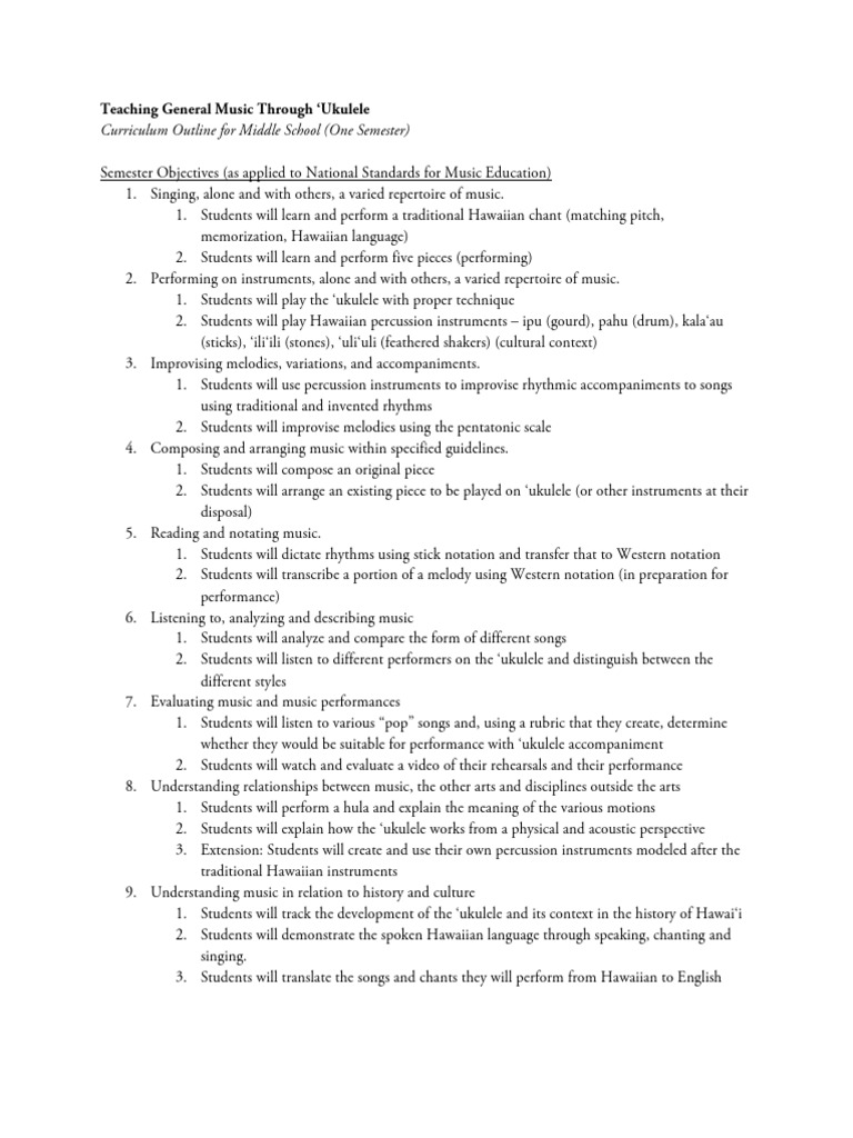 Ukulele Curriculum Outline | PDF | Musical Compositions | Musical Notation