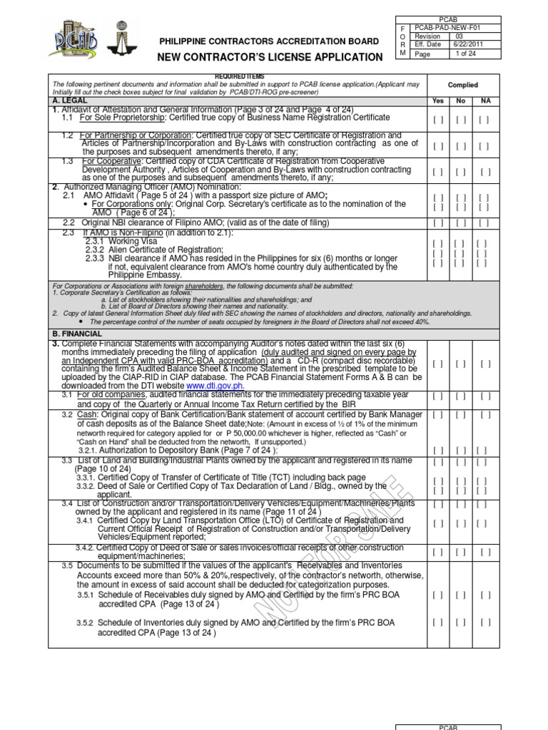 Contractor License for PCAB | Affidavit | Identity Document