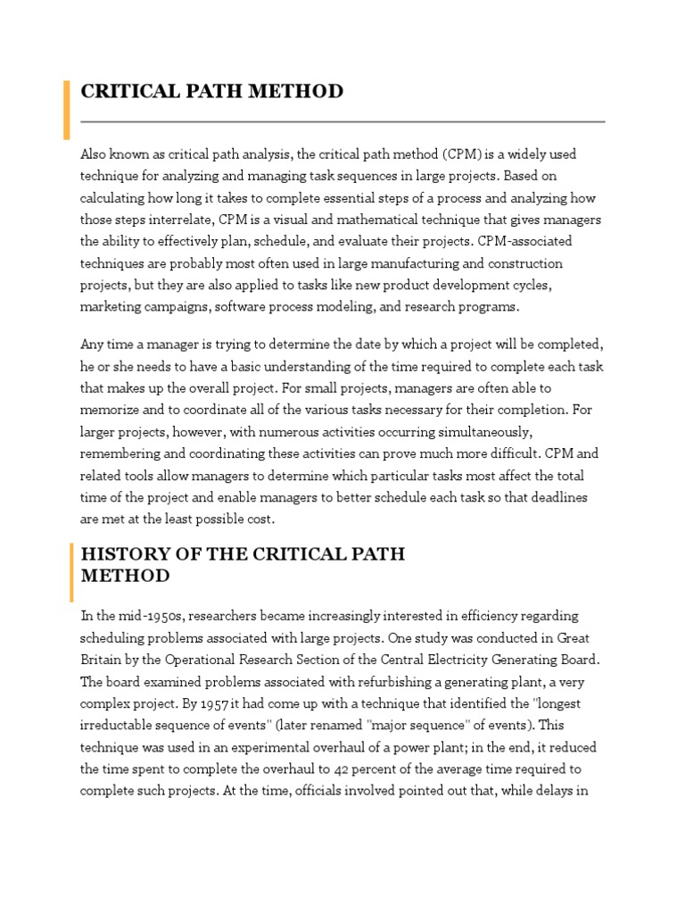 Critical Path Method | PDF | Scheduling (Production Processes ...