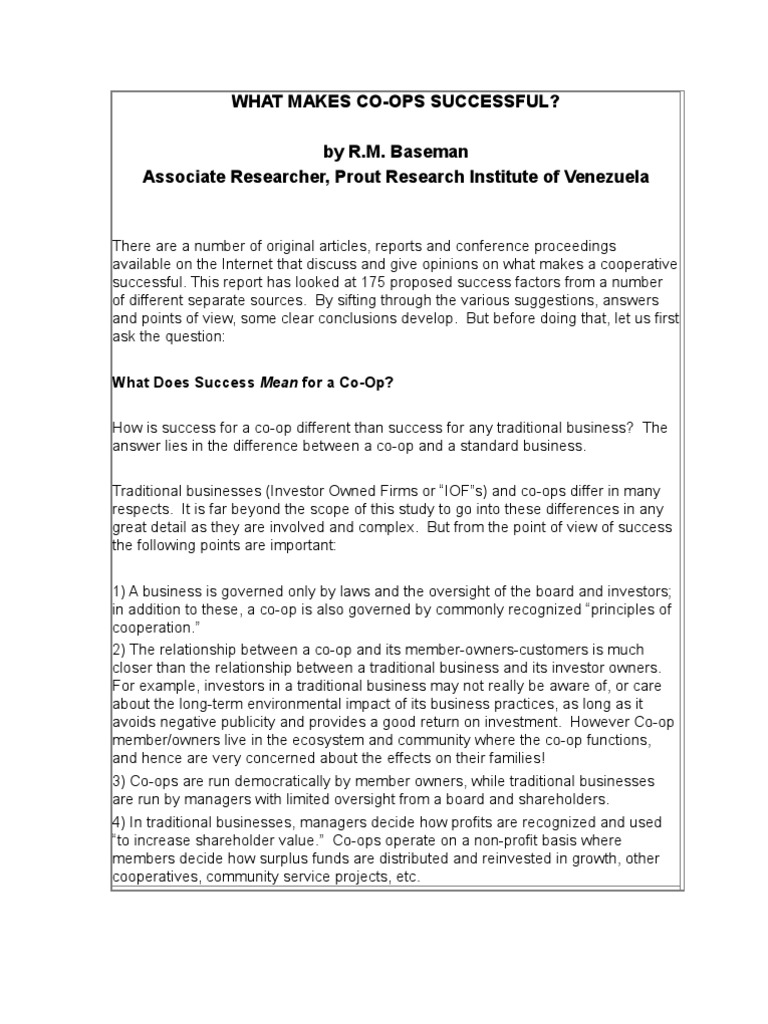 What Makes Coops Successful | PDF | Cooperative | Economies